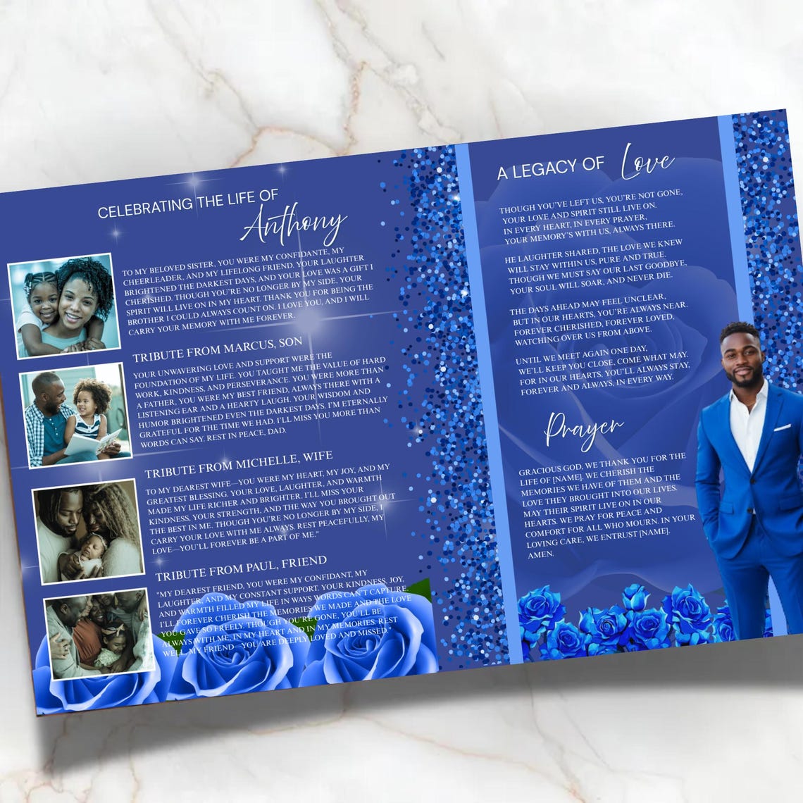 Royal Blue Funeral Program Template, Elegant Memorial (canva) - Etsy