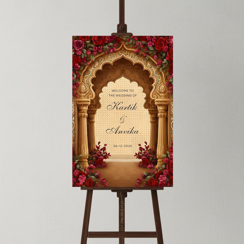 Floral Royal Indian Wedding Welcome Sign Template (digital Download) - Etsy