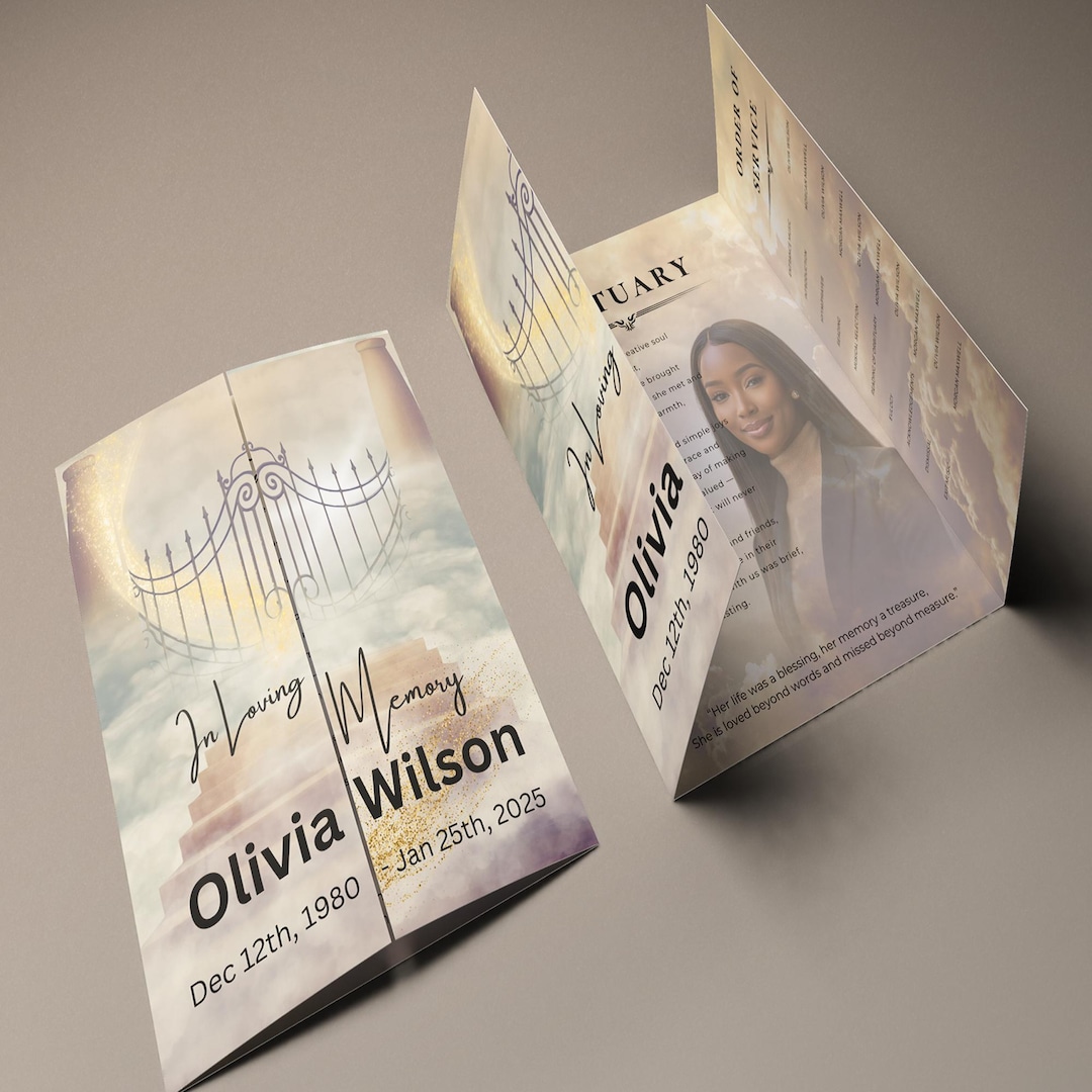 Modern Beige Gatefold Funeral Program Template, Celebration of Life ...