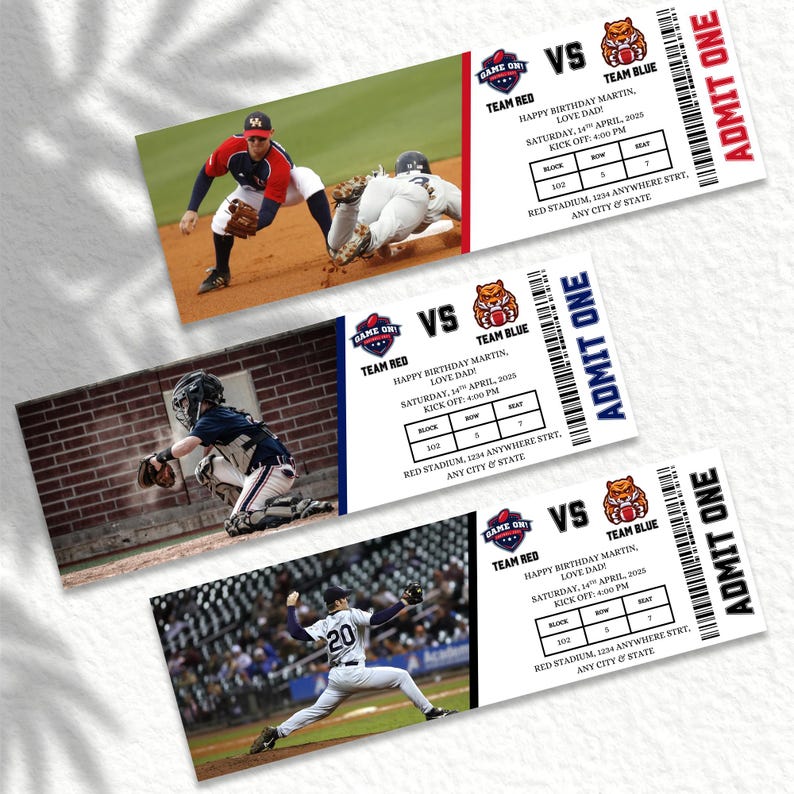 Editable Baseball Game Ticket Template: Surprise Gift, Printable Canva ...