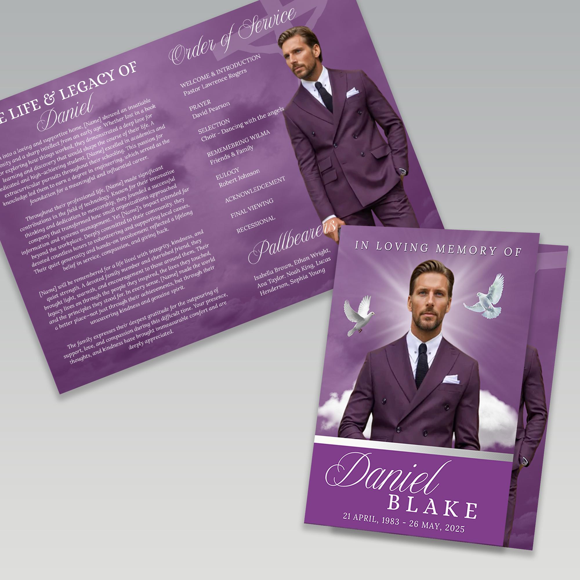 Purple Funeral Program Template: 12-page Celebration of Life (17x11 ...