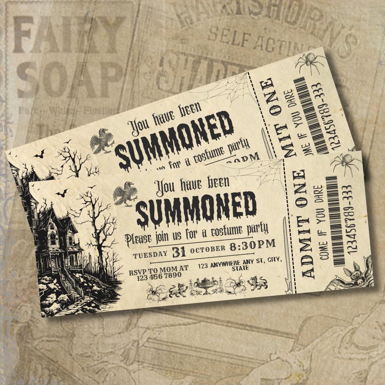 Vintage Halloween Ticket Invitations: Spooky Haunted House Design ...