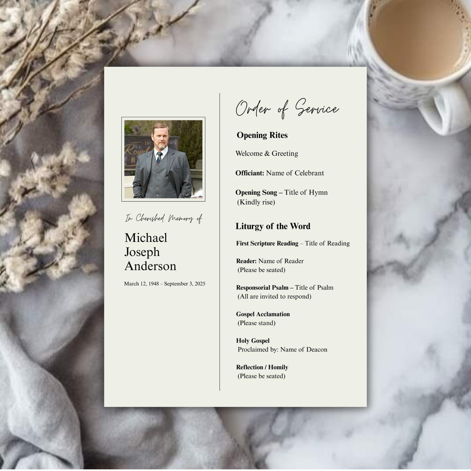 Catholic Funeral Mass Program Template – Editable Bifold Order of ...