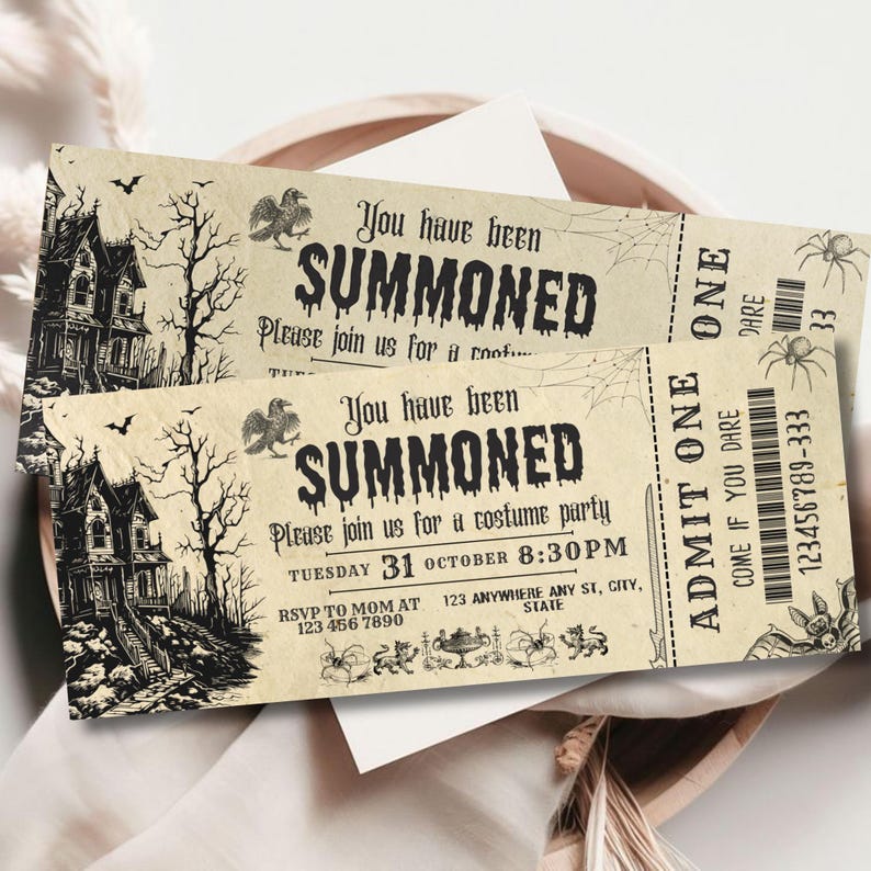 Vintage Halloween Ticket Invitations: Spooky Haunted House Design ...