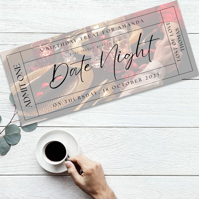 Romantic Date Night Ticket Template: DIY Love Coupon (digital Download ...