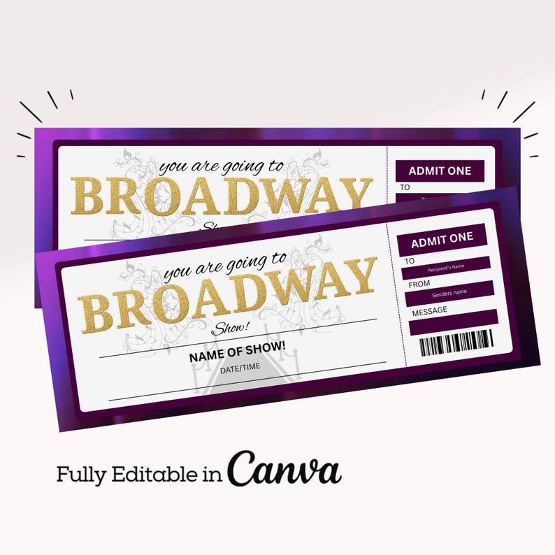 Editable Broadway Show Ticket Printable: Canva Template (digital ...