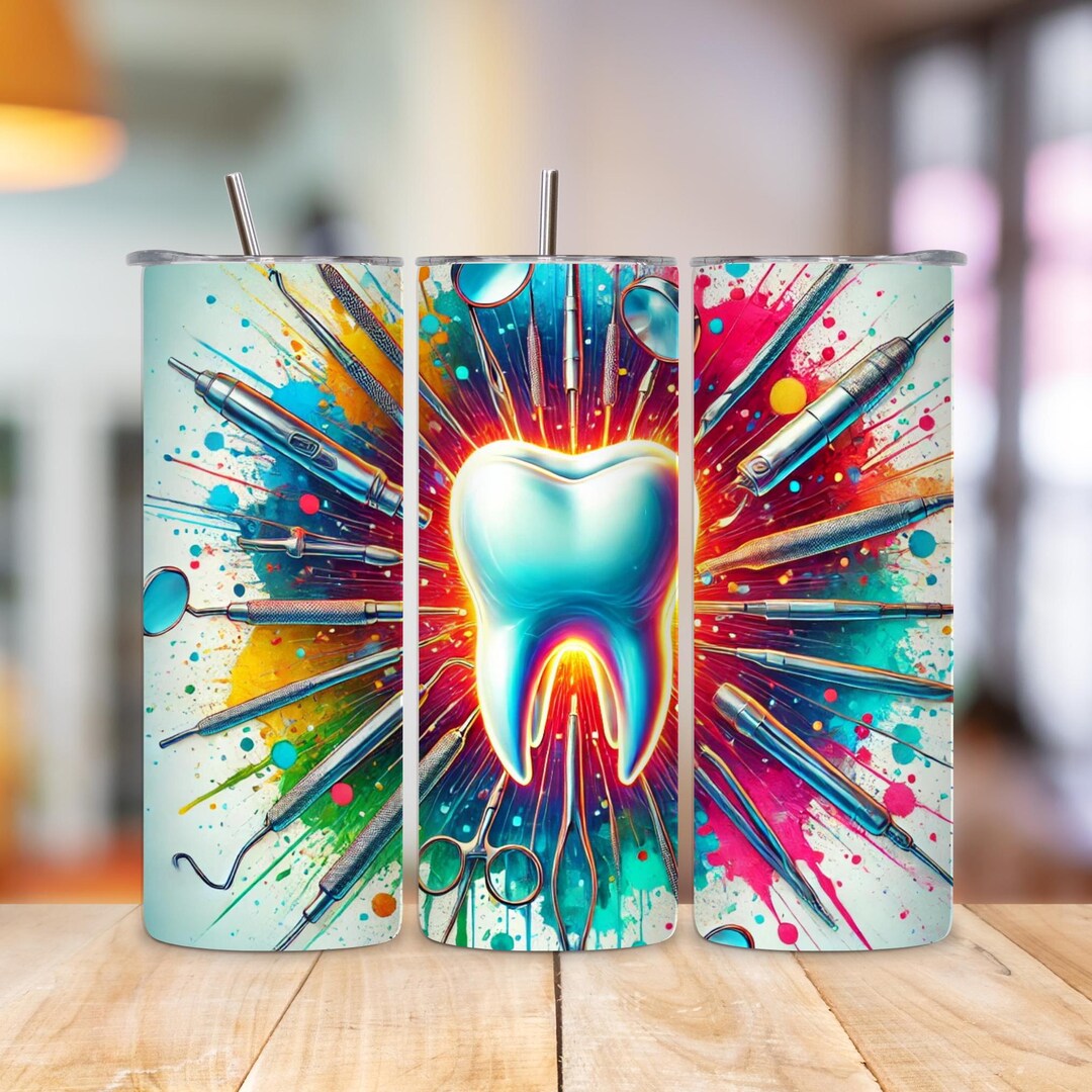 Dentist Tumbler Wrap PNG: Dental Tools Sublimation Design (digital ...