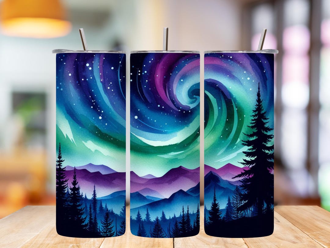 Northern Lights Tumbler Wrap, Alcohol Ink Galaxy 20oz Skinny, , Cosmic ...
