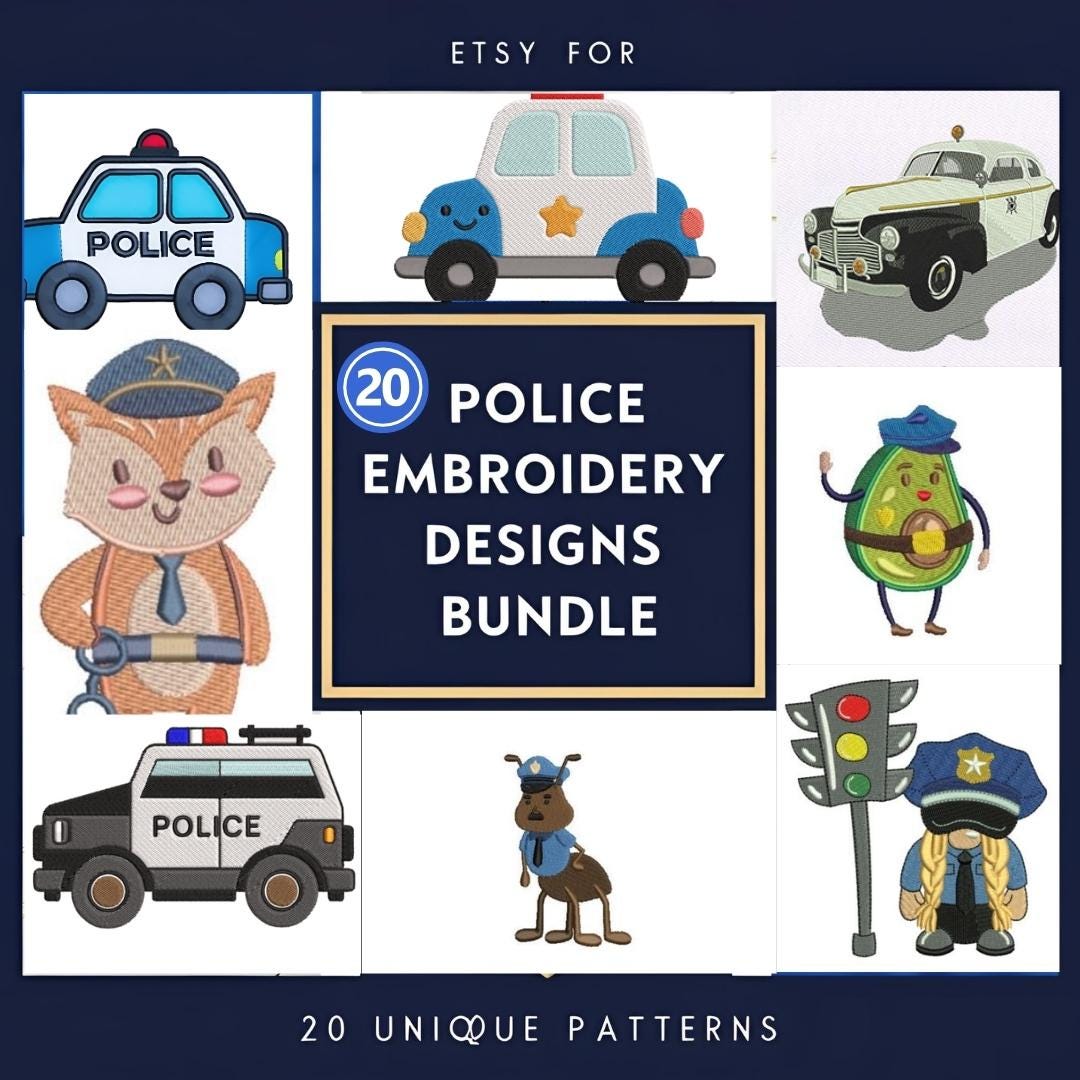 Police Embroidery Designs Bundle - 20 Unique Patterns Incl. Police Car ...