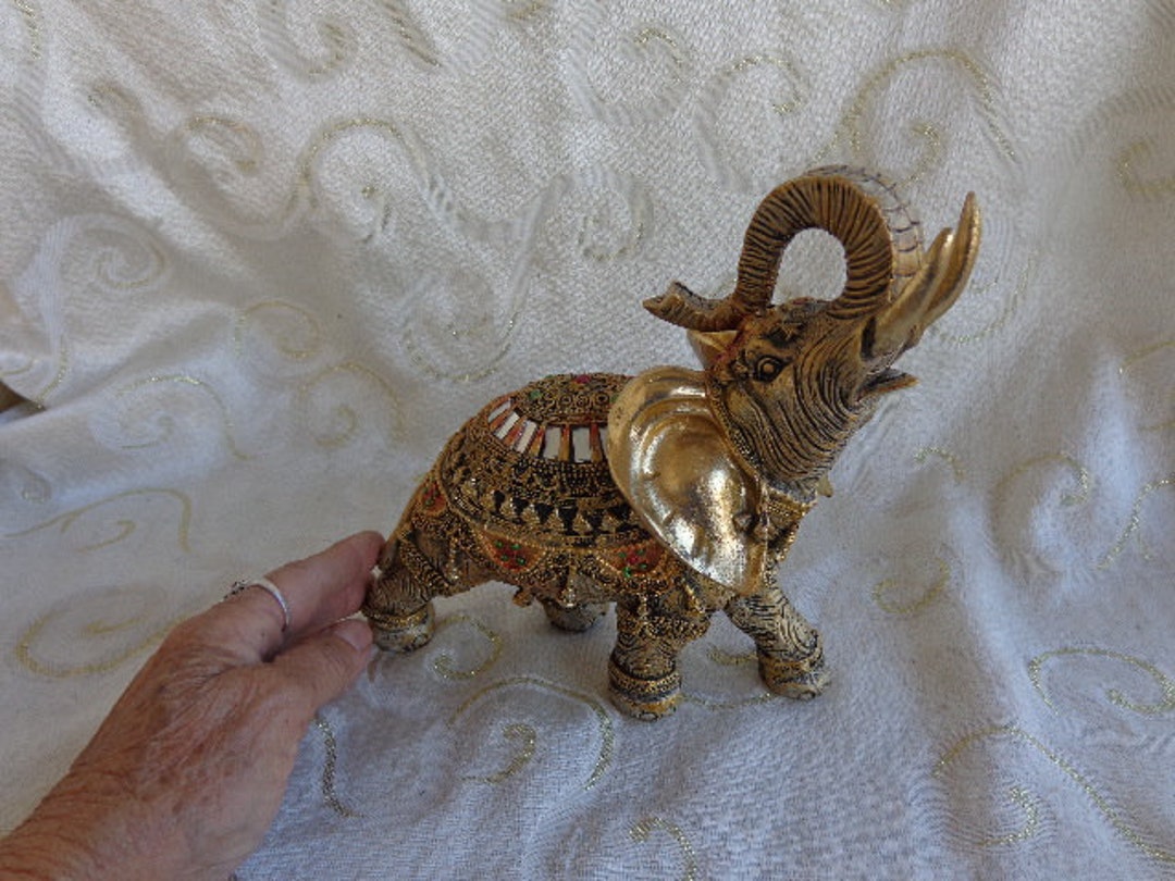 GOLD THAI ELEPHANT Mirrored /hand Painted - Upraised Trunk - 7 3/4"h X ...
