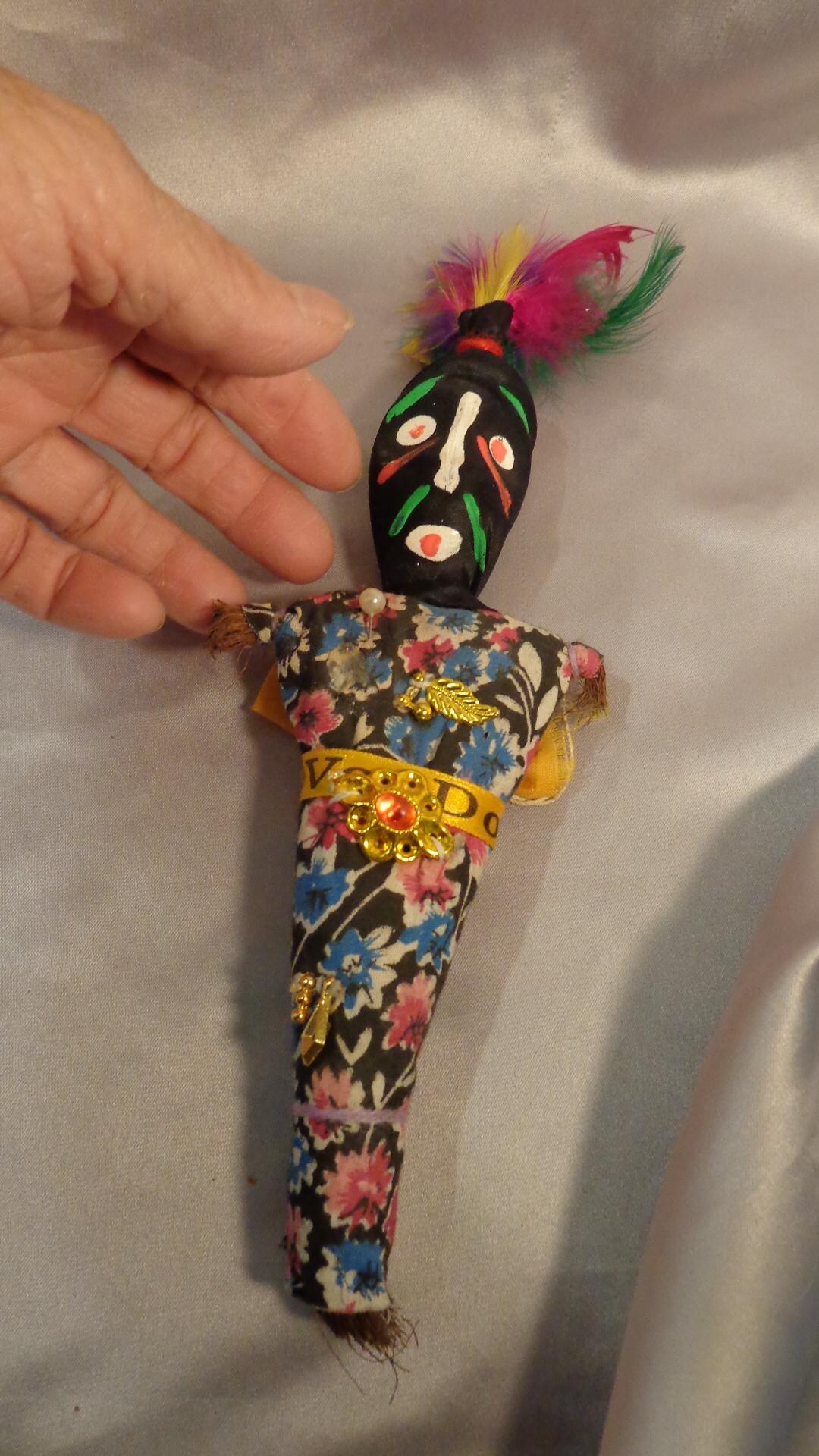 FLORAL VOO DOO Doll - 10" - Hand Painted Cotton Floral Fabric Feathered ...
