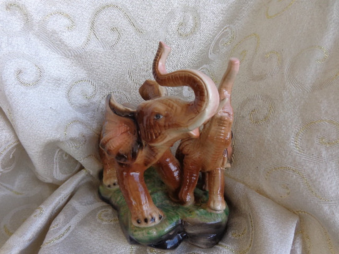 LARGE ELEPHANT PAIR - Porcelain Ceramic - 10"h X 9 3/4"l X 6 1/4"w ...