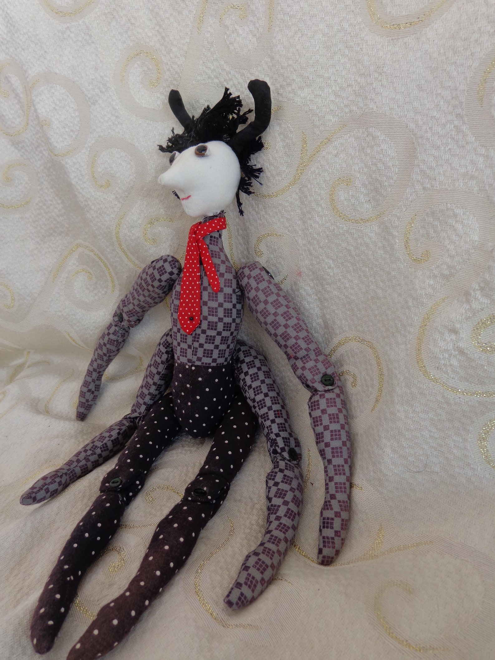 SKINNY BUG CLOTH Doll -17"h- Stuffed Jointed With Bow Tie and Glass ...