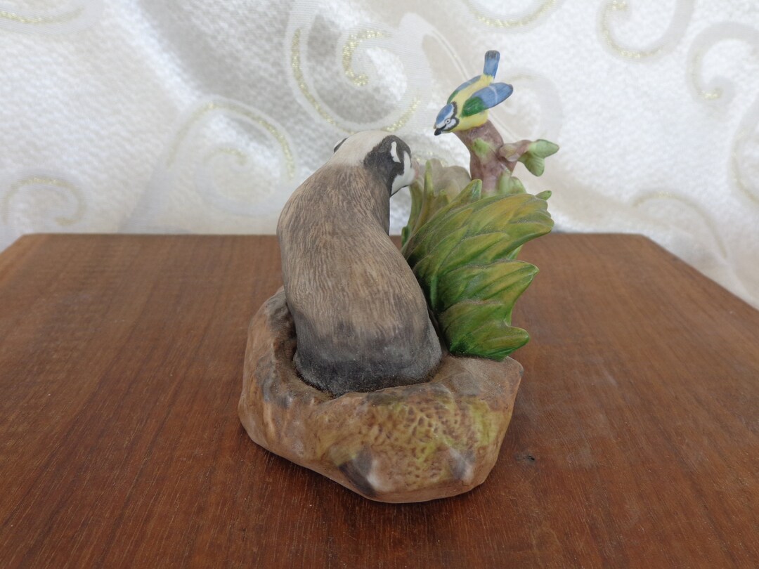 WOODLANDS in APRIL BADGER and Bird Porcelain Figure - 2 3/4'H X 3 3/4'W ...