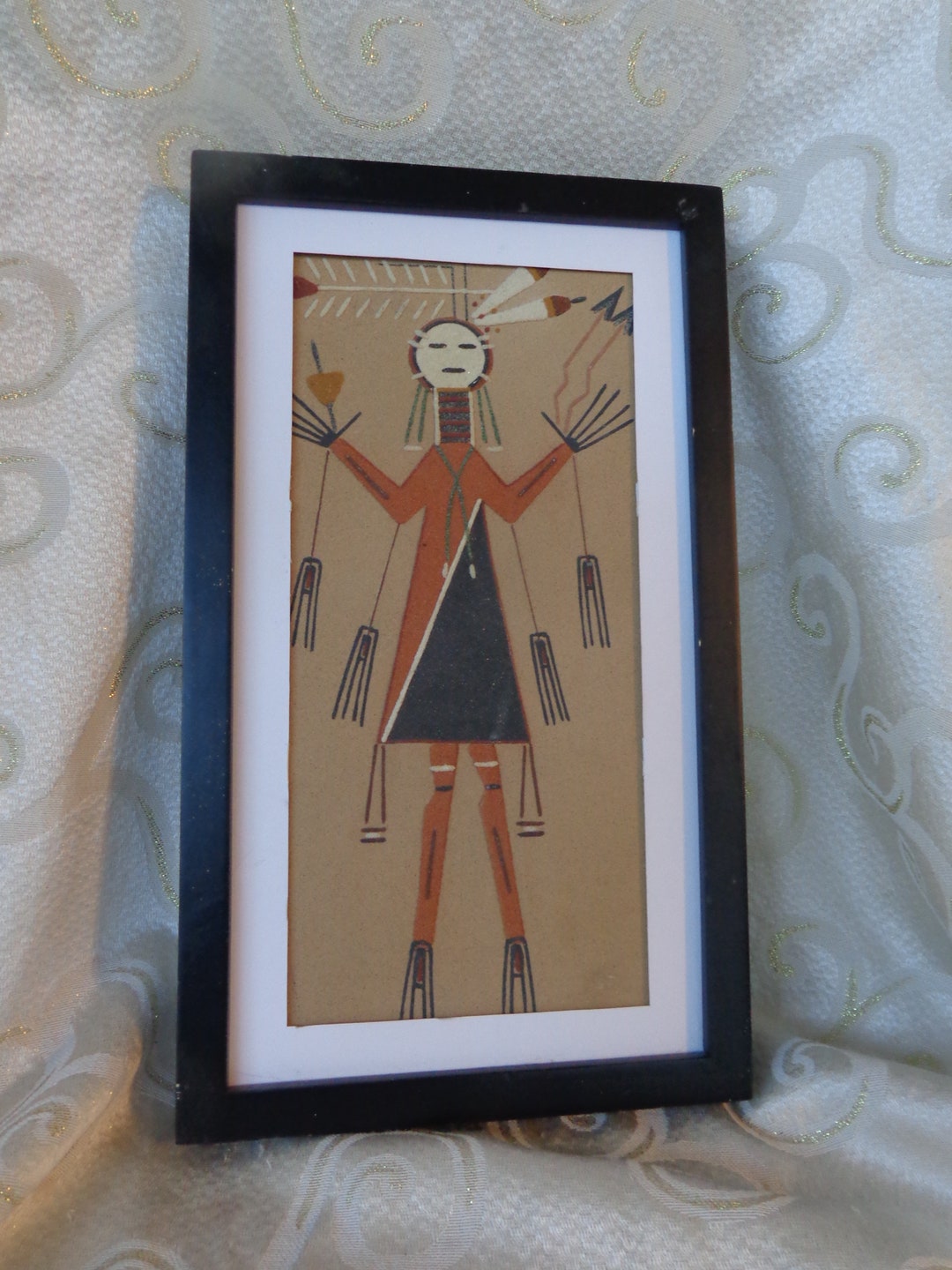 NAVAJO YEI WITH Arrows and Flower Sand Art in Black Matted Frame - Etsy