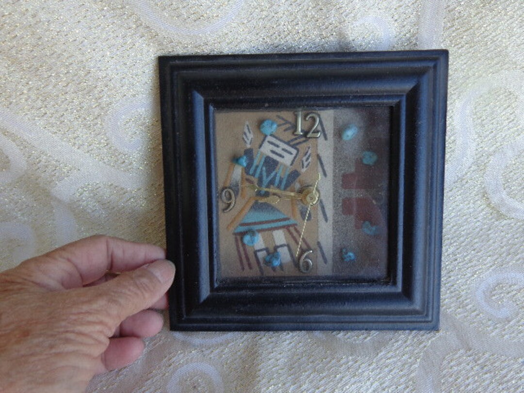 NAVAJO CLOCK SAND Painting - 6" X 6" X 1 3/4"d - Rainbow Yei Sand ...