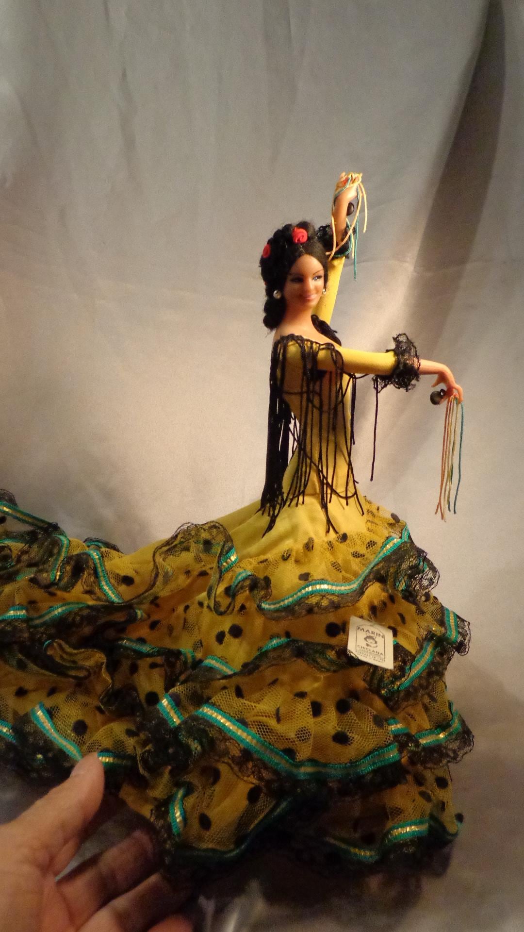 MARIN CHICLANA SPANISH Dancer Doll - 13 1/2" H - Yellow Gown With Black ...