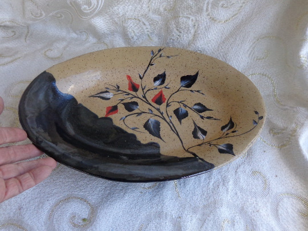 GLAZED POTTERY SERVING Dish - 14'L X 9 1/2'W X 1 1/4"h - Handcrafted ...