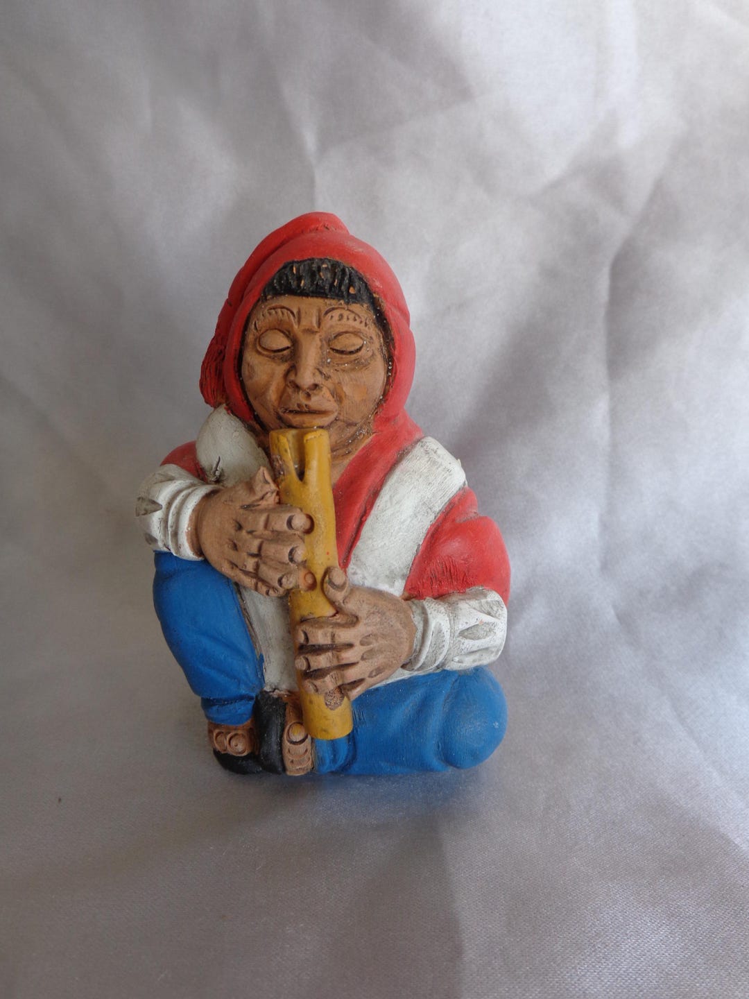 PERUVIAN MERIDA CLAY Pottery Man With Flute - Peruvian Terra Cotta Clay ...