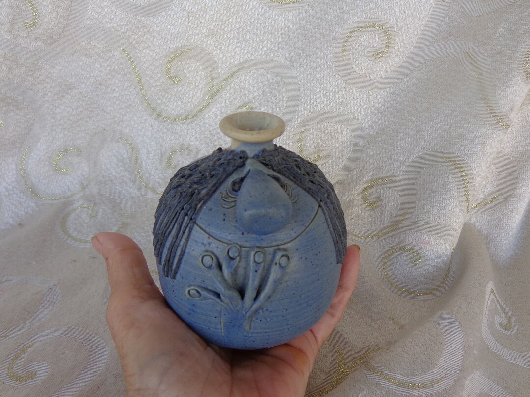 KENYON NORTHWEST STUDIO Funny Face Signed Pottery Vase - 4"h X 3 3/4"d ...