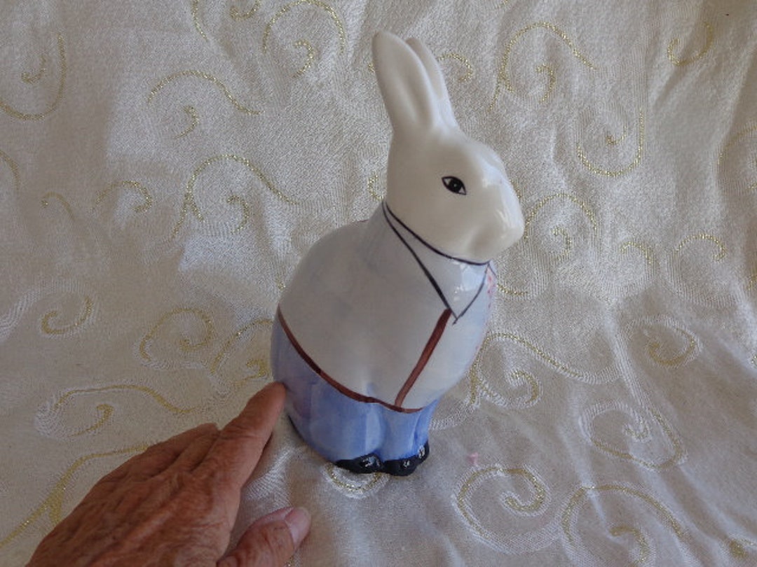 RABBIT COIN BANK - 8 1/2"h X 2 3/4"w X 5"l - Ceramic Rabbit Bank - Hand ...