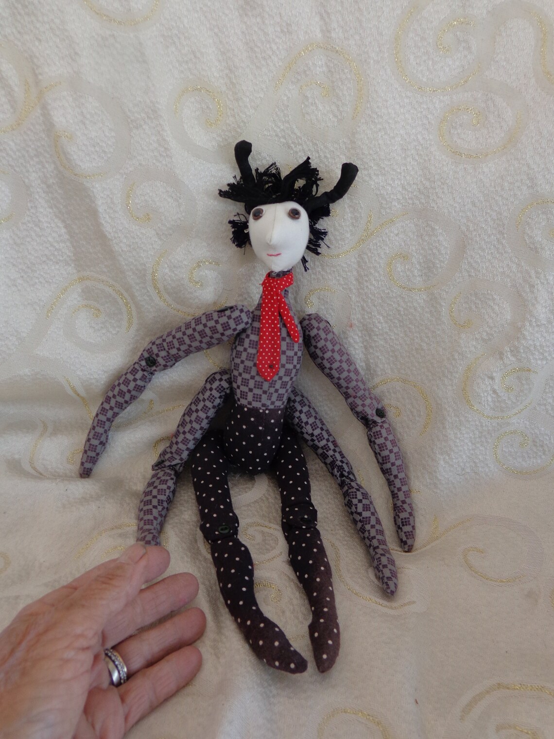 SKINNY BUG CLOTH Doll -17"h- Stuffed Jointed With Bow Tie and Glass ...