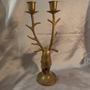 BRASS STAG CANDELABRA - Two Candle Cups on Stag Deer With Long Antlers ...