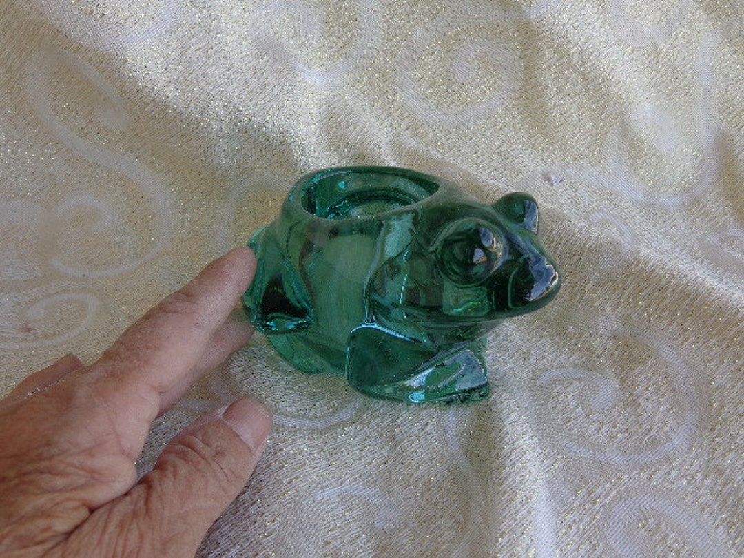 GLASS FROG VOTIVE Candle Holder - 3"h X 5"l X 4 1/4"w - Blue Green ...