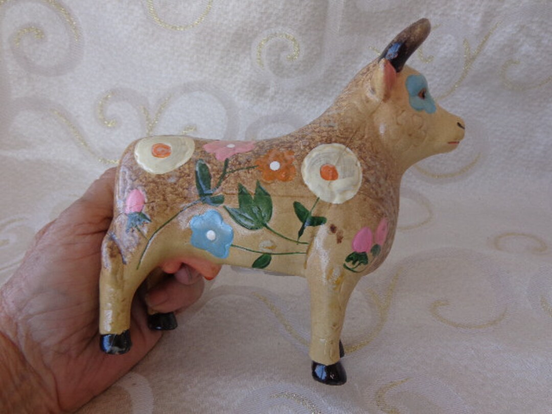 FOLK ART BULL Pottery Bank 6 1/2 X 5 5/8 High - Etsy