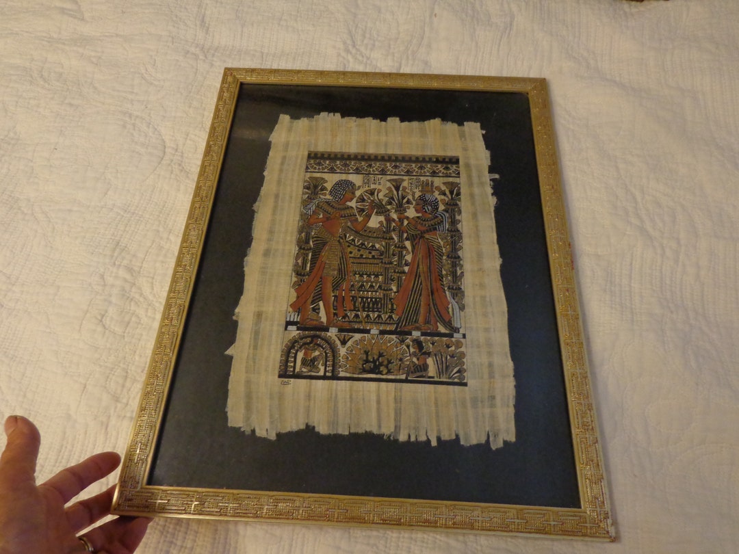 FRAMED EGYPTIAN PAPYRUS 18 1/2h X 14 1/2w King Tut and Queen ...