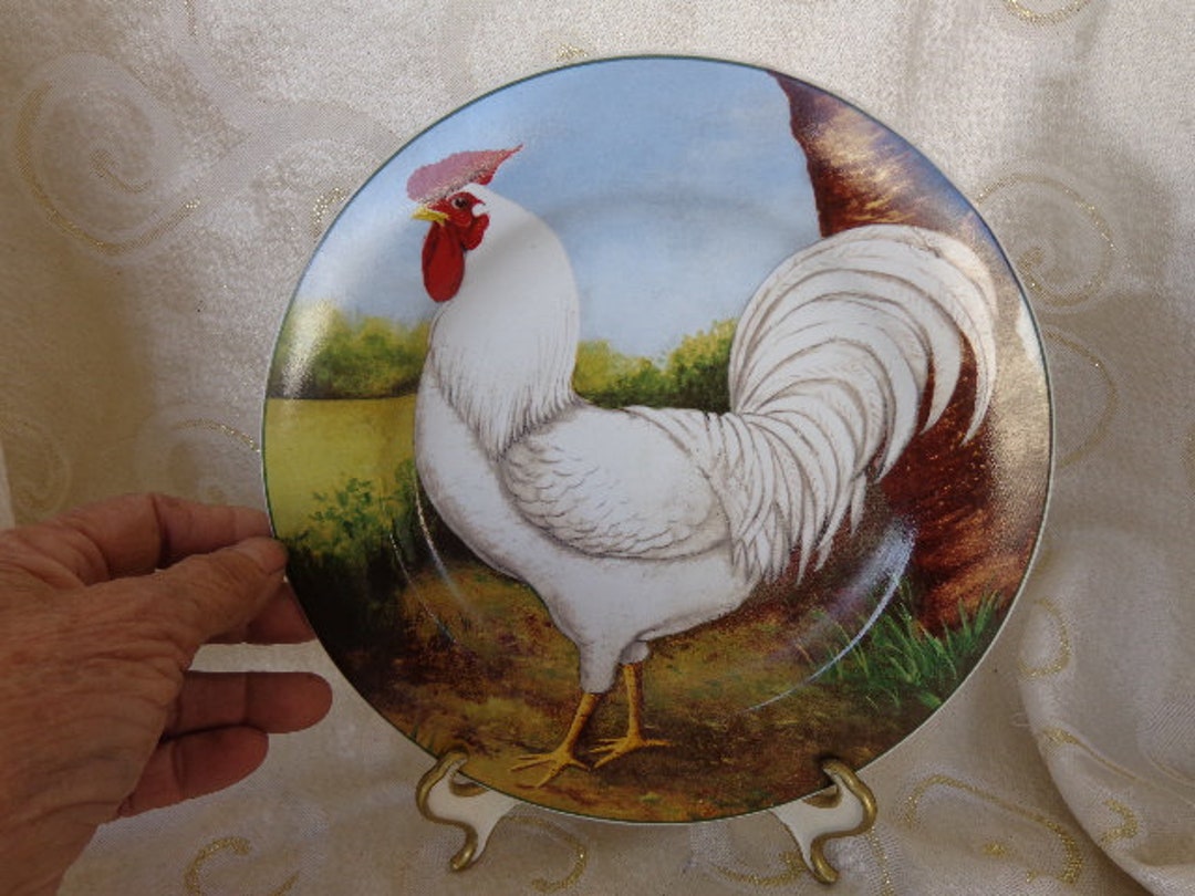 DAVID CARTER BROWN "on the Farm" Rooster Plate - 8" - White Rooster ...