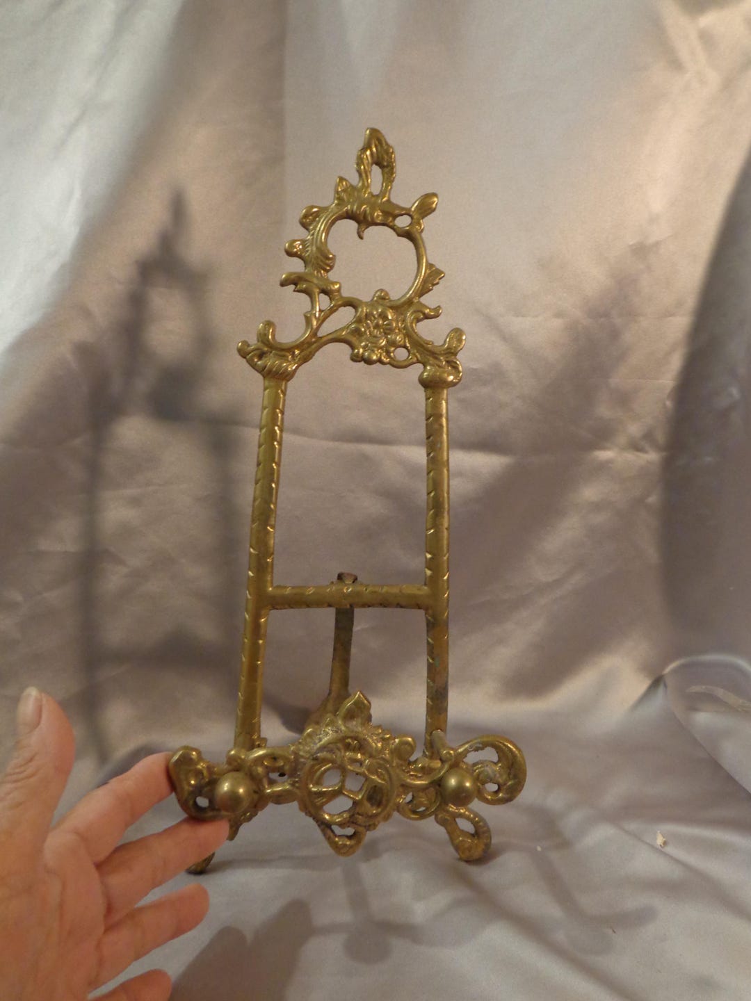 BRASS BOOK STAND 14 Tall X 6 1/2 W X 6 Deep Fancy Heavy Brass Music or ...