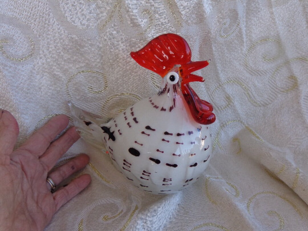 ART GLASS ROOSTER - Hand Blown 7"x 8" X 5" White Murano Style Glass ...