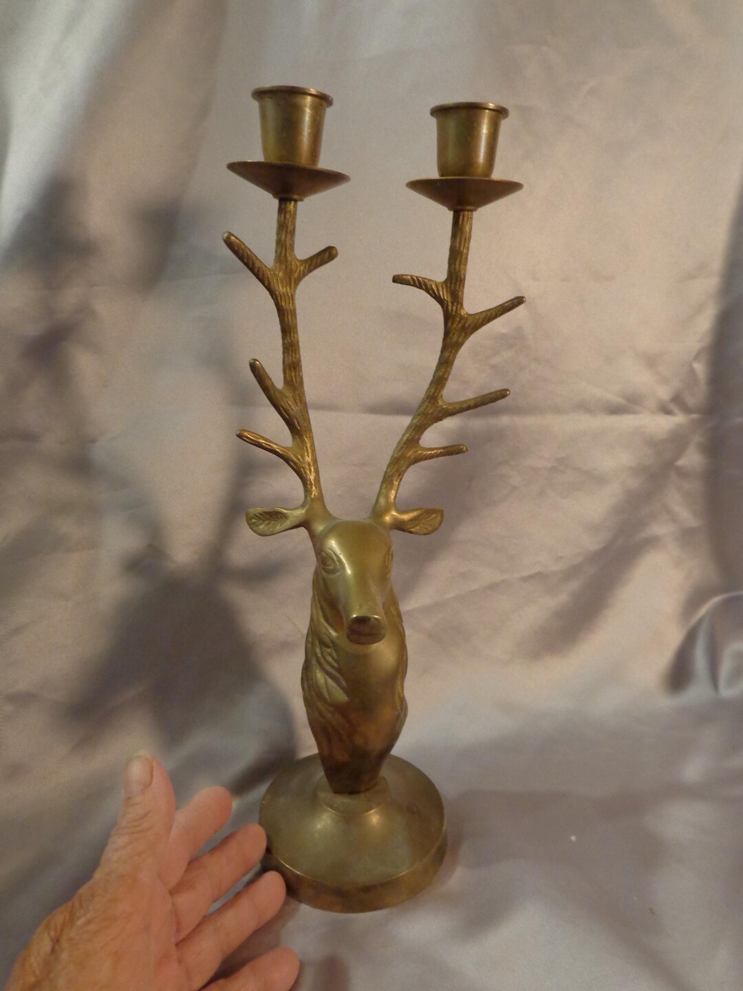 BRASS STAG CANDELABRA - Two Candle Cups on Stag Deer With Long Antlers ...