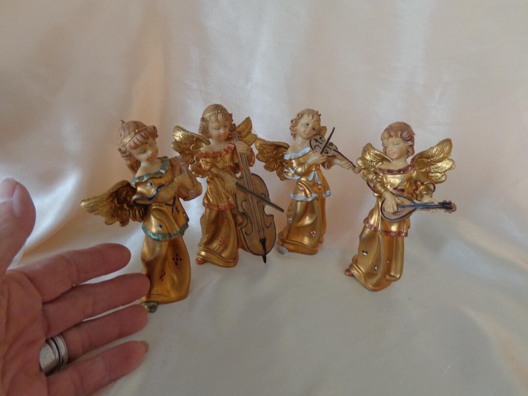 FOUR ITALIAN ANGELS - 4 3/4" to 5"h - Hand Painted Resin Musician ...