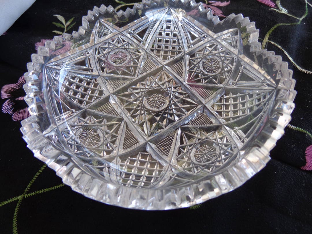 CRYSTAL CANDY DISH 6 " Starburst Design Dish - Heavyweight Cut Glass ...