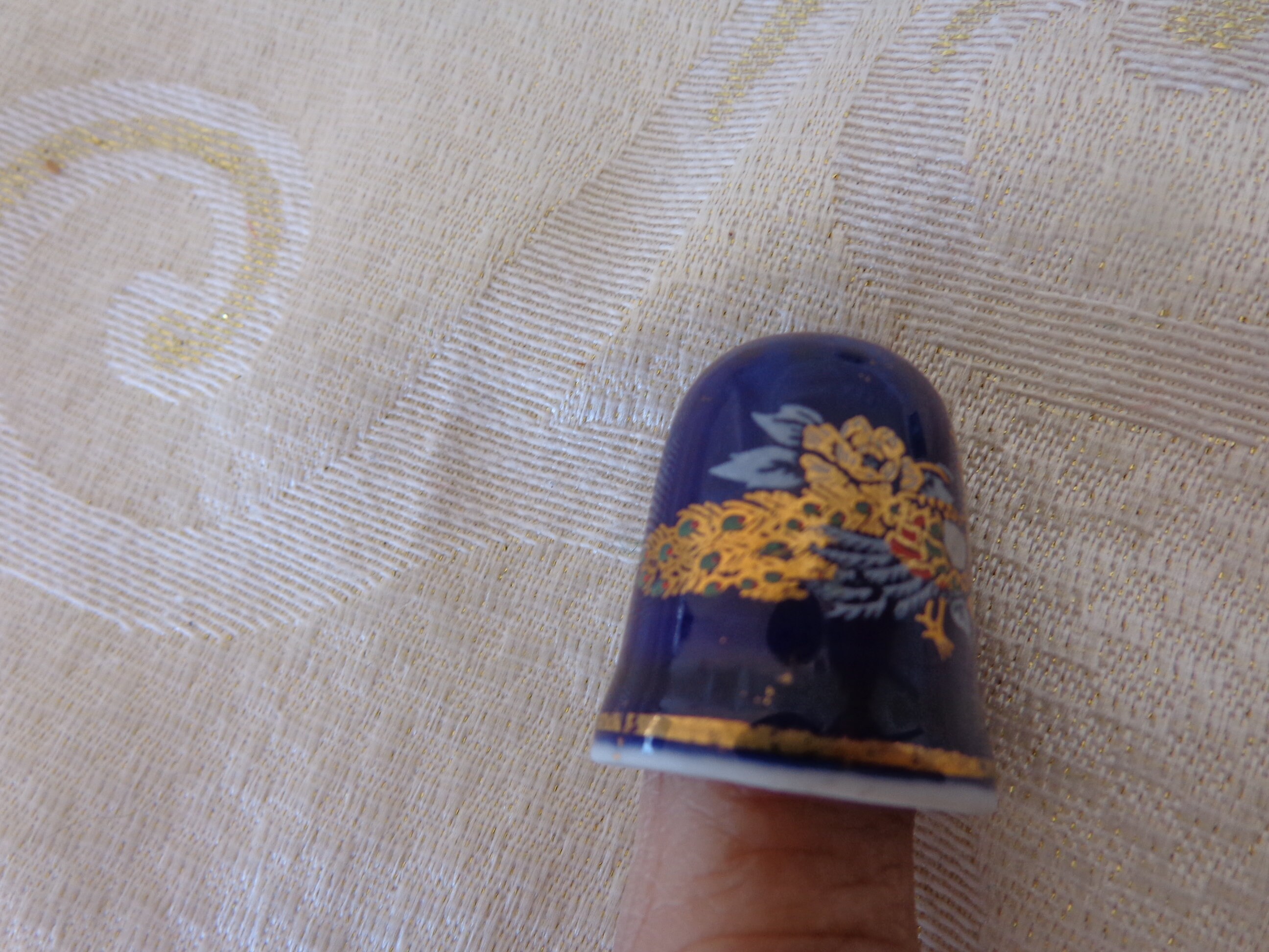 THREE COBALT BLUE Thimbles - Peacock, Floral and Two Sided California ...