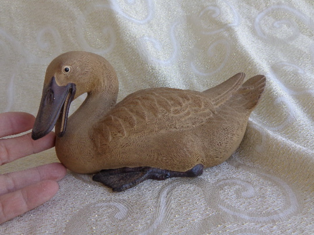 CHINESE CLAY DUCK Figurine - 3 3/4"h X 8"l X 4"w - Clay Brown Hand ...