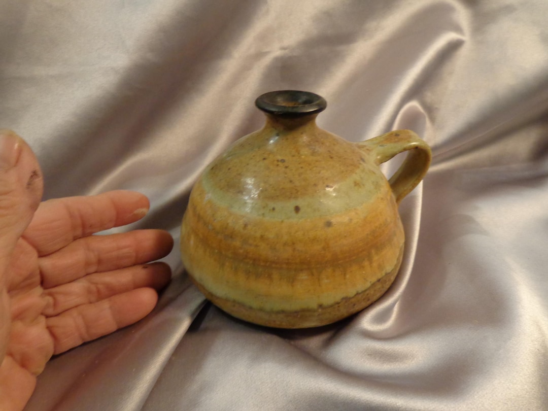 STONEWARE CONTAINER 4"h X 4 1/2" Dia - Handled Stoneware Container With ...