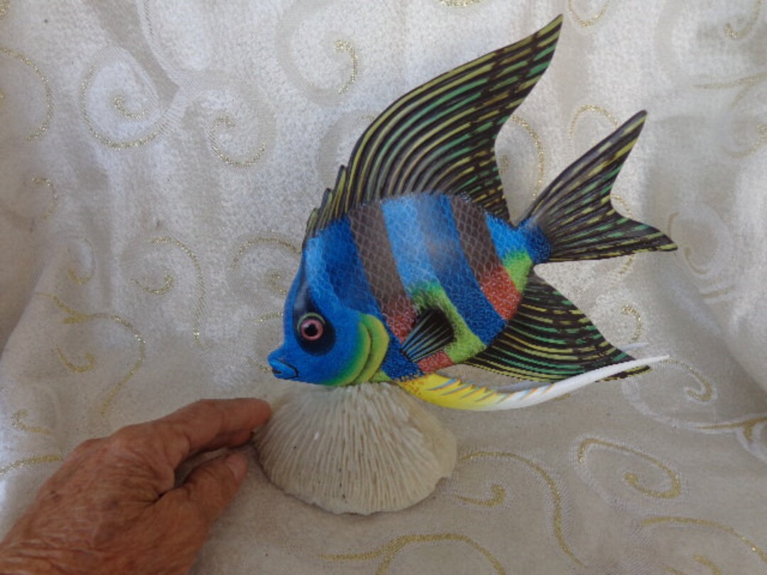 HAND PAINTED ANGELFISH - Pressed Wood Angel Fish - 9" H X 9"l X 4 1/4"d ...