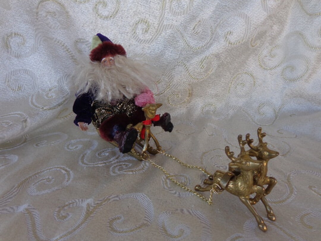 SANTA and BRASS SLEIGH - 7"h With Santa Sitting - 12 1/"l X 5 1/2" Shoe ...