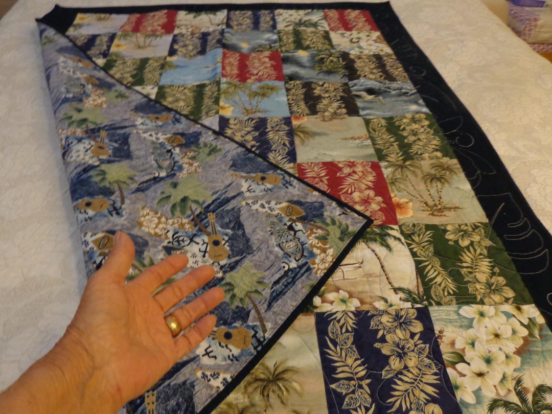 HAWAIIAN PRINT PATCHWORK Quilt 49"l X 40"w Machine Quilted With Cotton ...
