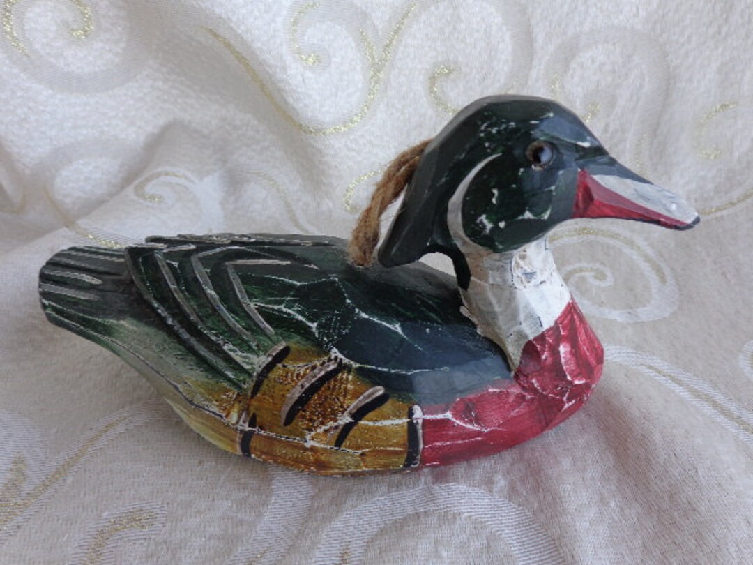 RUSTIC WOOD DUCK Figurine - 3 3/4"h X 6 1/2"l X 3"w - Hand Carved and ...