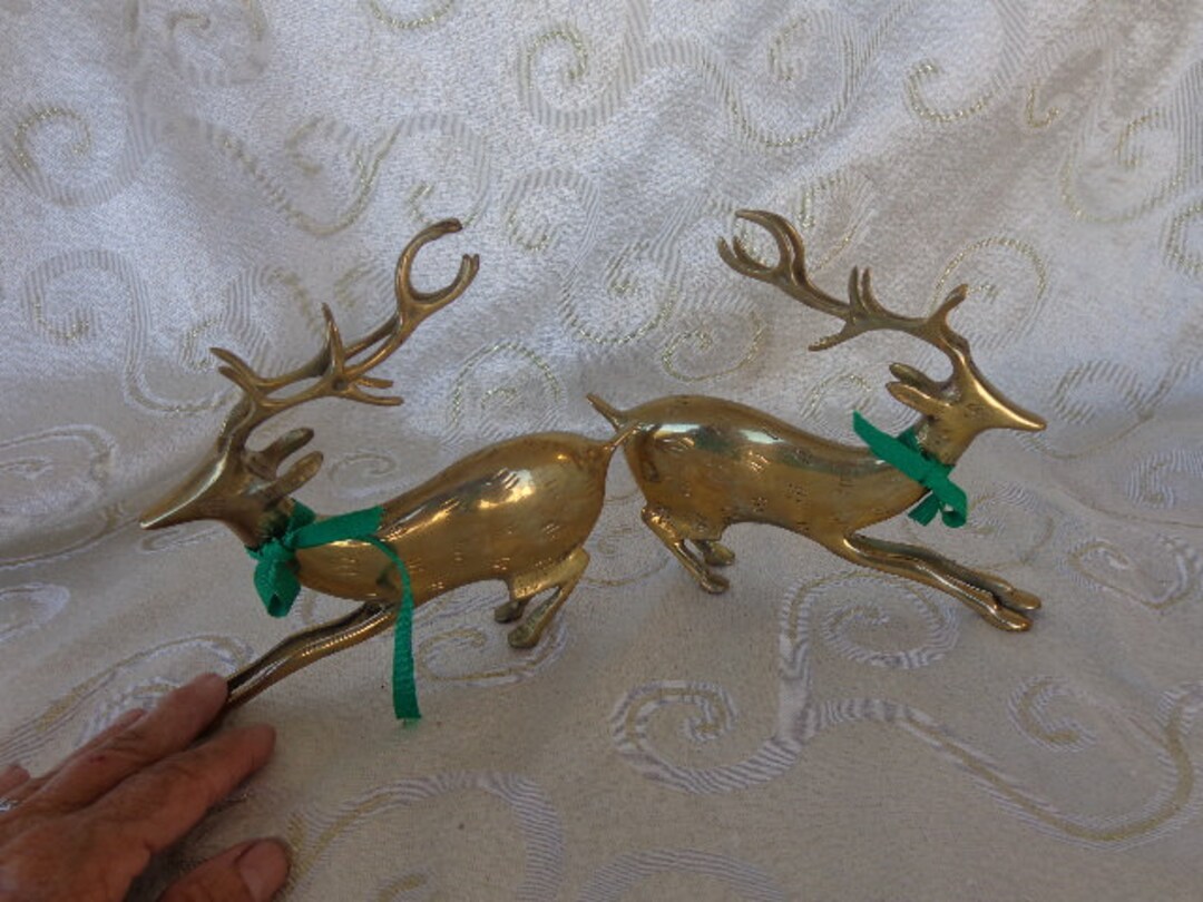 BRASS REINDEER PAIR - Brass - 6"h X 6 3/4"l X 1 1/4"w - Pair Textured ...