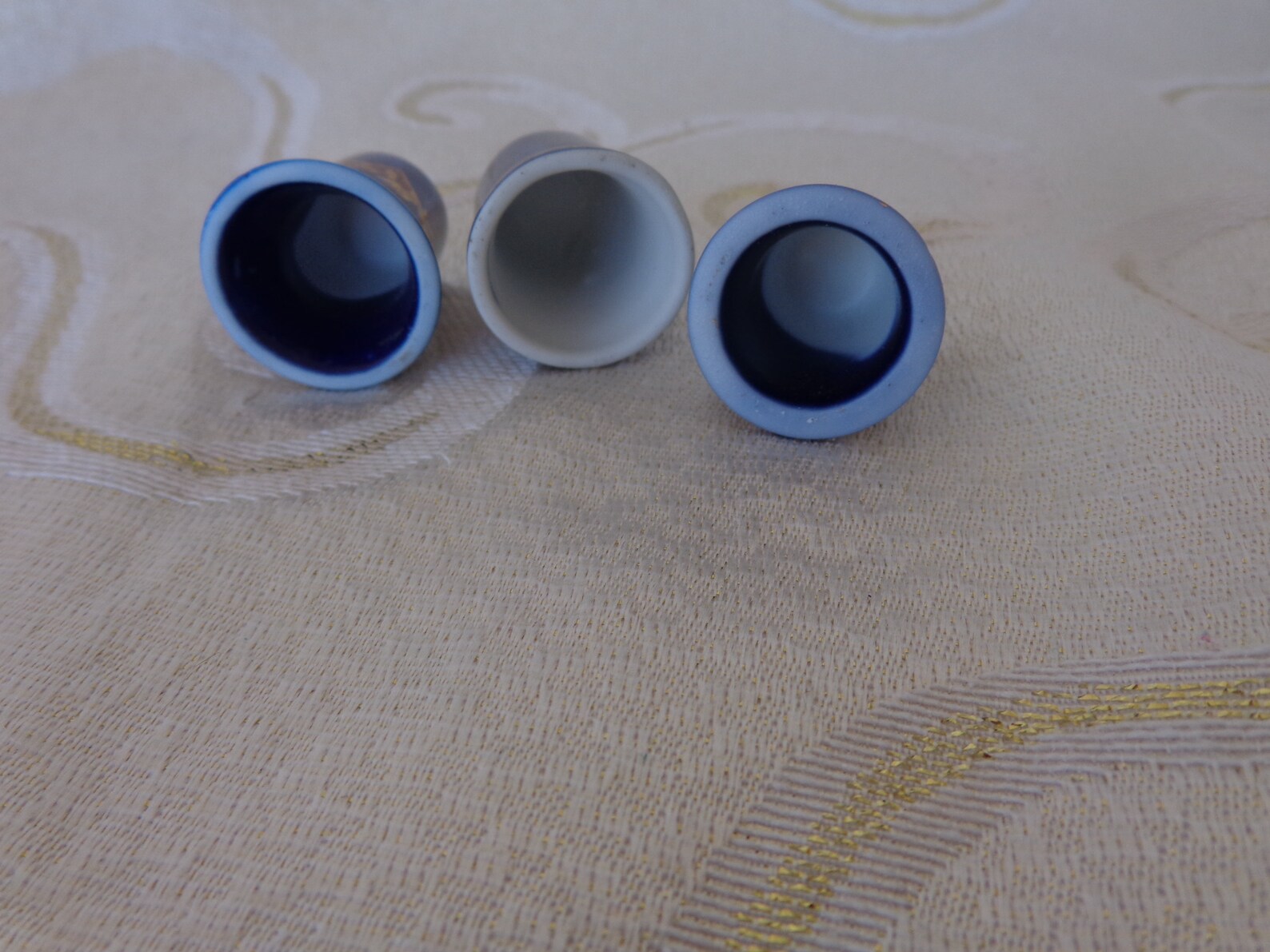THREE COBALT BLUE Thimbles - Peacock, Floral and Two Sided California ...