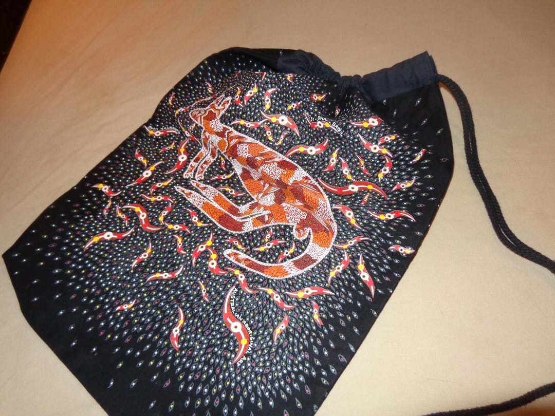 SHANE BATES DRAWSTRING Bag - 25" X 14" Aboriginal Art Canvas Side ...