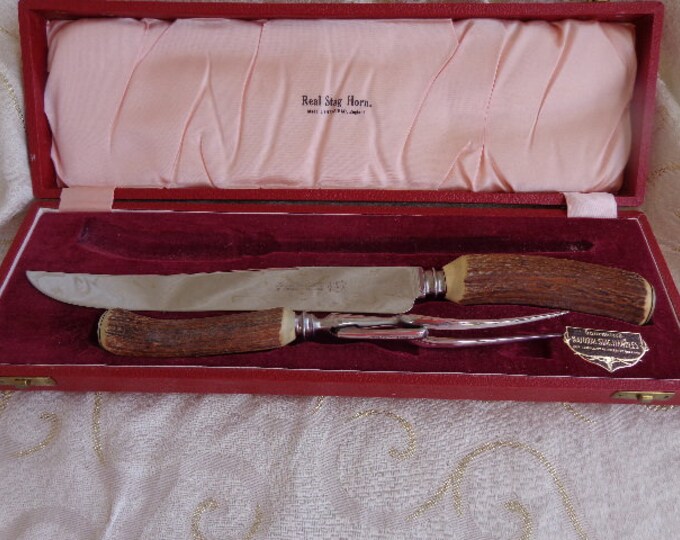 GENUINE STAG HORN Lewis Rose and Company 1930s Cutlery Set - 14" Knife ...