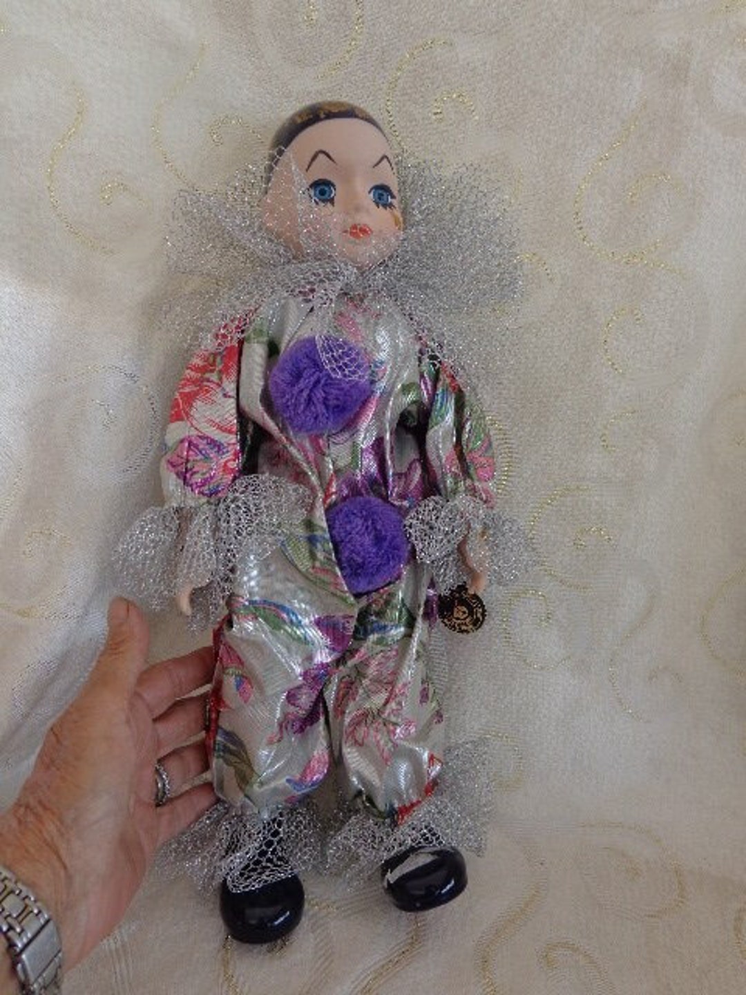 CLOWN MIME Doll - 15 1/2 " Porcelain Pierrot Mime Clown Doll - Dressed ...