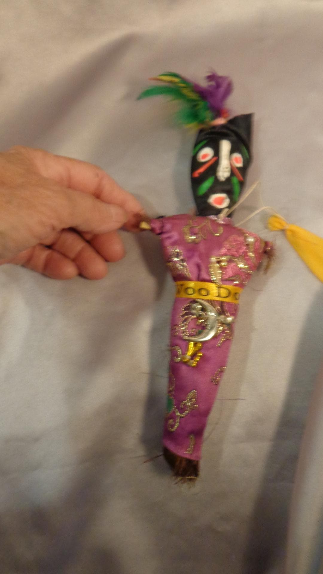 VIOLET VOO DOO Doll - 10" - Hand Painted Fabric and Brocade Feathered ...