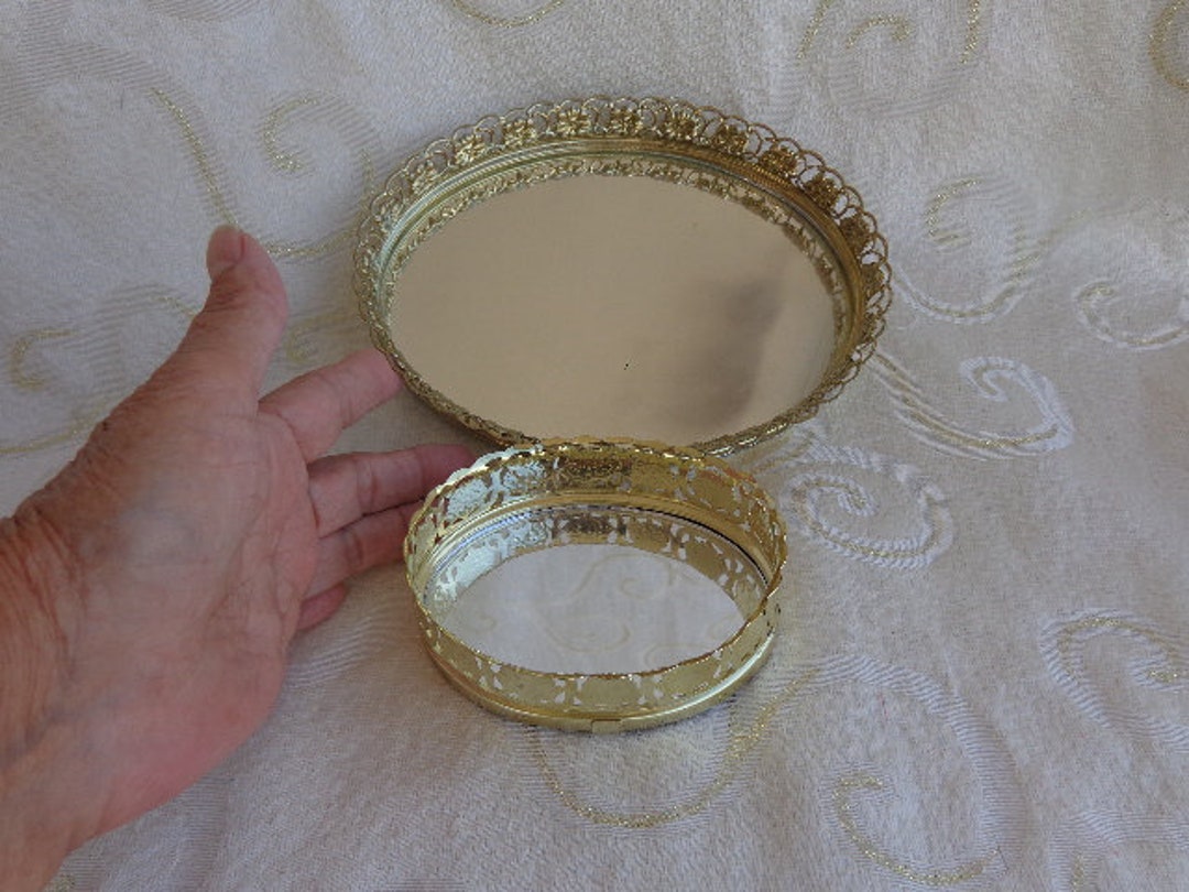 GOLD METAL DRESSER Trays - Two Dresser Trays - 4 1/4" X 3" X 1" and 7 1 ...